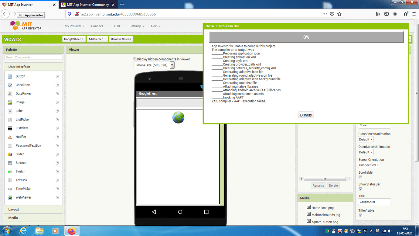 Unable Create Apk Aapt Execution Failed Bugs And Other Issues Mit App Inventor Community