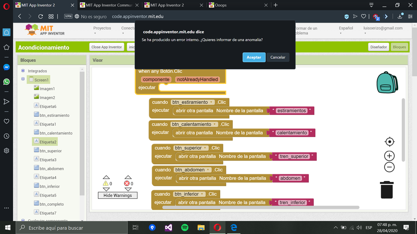 Se ha producido un error interno - Bugs and Other Issues - MIT App ...