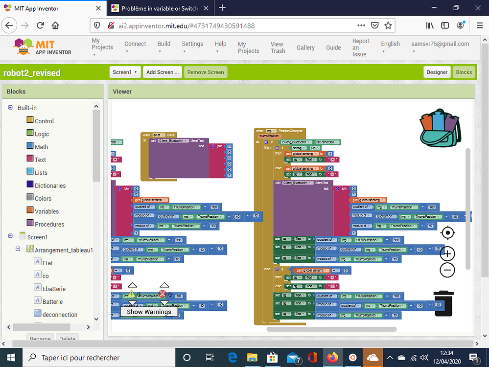 Problème in variable or Switch - MIT App Inventor Help - MIT App ...