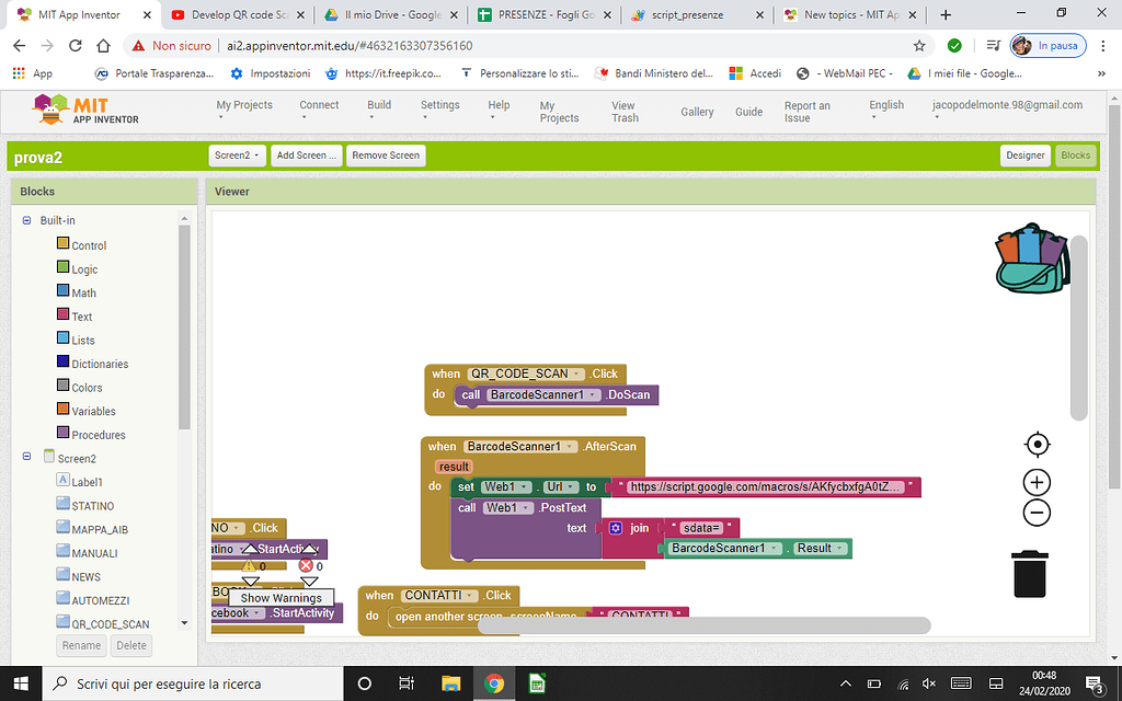 QRcodescanner and sheet - MIT App Inventor Help - MIT App Inventor ...