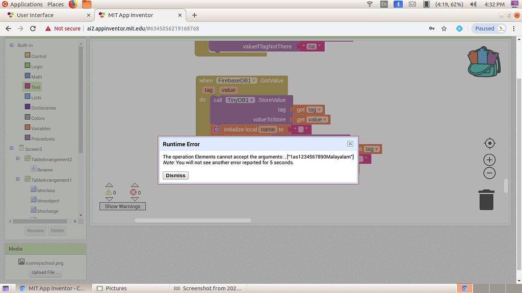 The Listview property, elements cannot accept the value, which is read from tinydb - MIT App ...