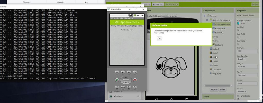 Unable to load update from app inventor server (server not responding ...