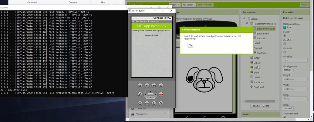 Unable to load update from app inventor server (server not responding ...