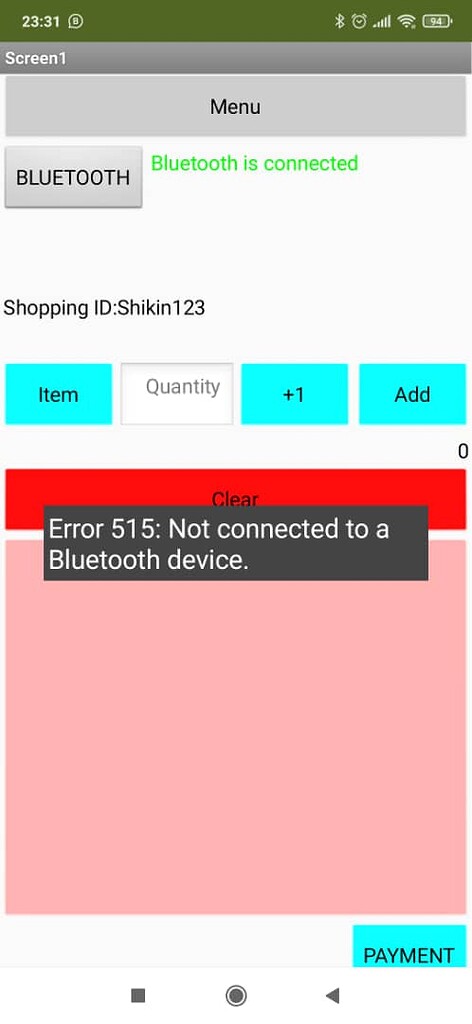 Error message always popup(Error 515 : not connected to a bluetooth device) even have connected ...