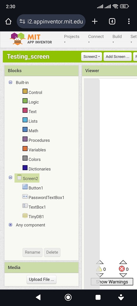 I am not able to get Screen initialization block or any other blocks in screen1, Screen2 - MIT ...