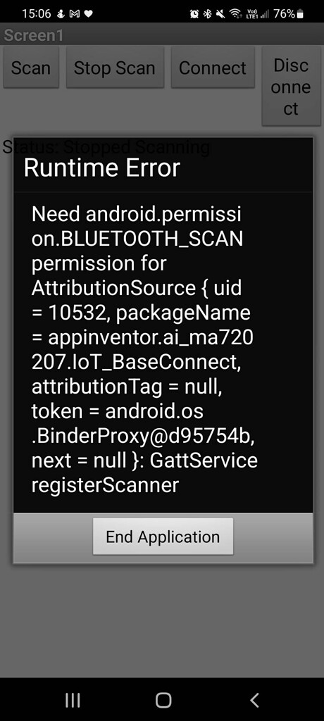 Show runtime error when BLE click scan - MIT App Inventor Help - MIT App Inventor Community