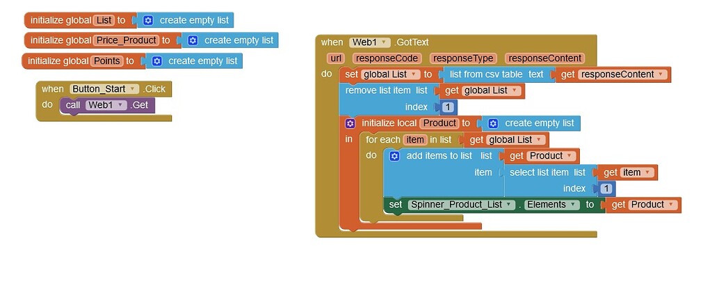 Reading data from google sheets from one column in spinner list and values from the same row in ...