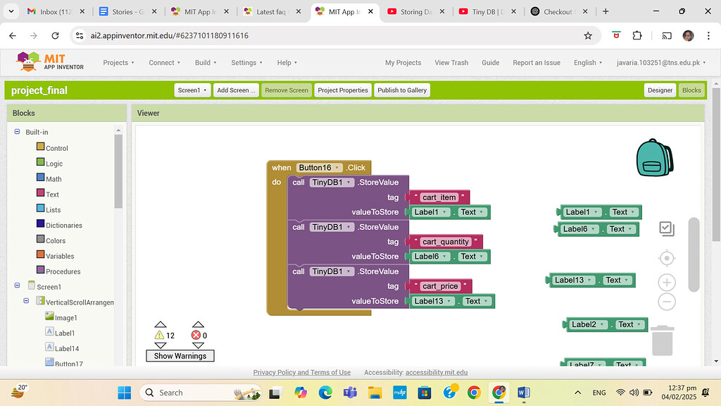 How can I save items along with their quantity and total amount from ...