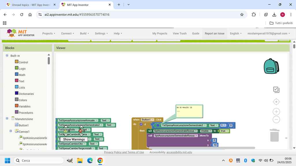 Bug nello spostamento di uno sprite - MIT App Inventor Help - MIT App Inventor Community
