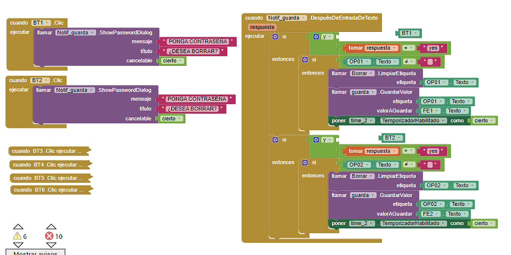 Botones con contraseña para guardar y eliminar (Password buttons to ...