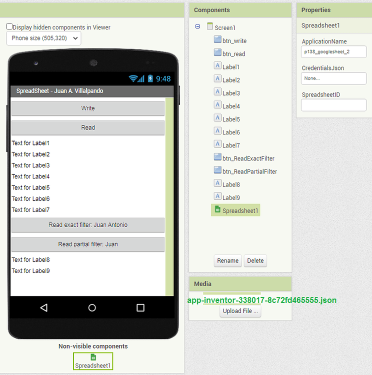 Spreadsheet component. Example. Google Sheets - Tutorials and Guides - MIT App Inventor Community