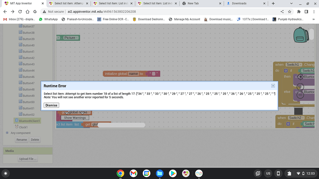 Select list item: Attempt to get item number 19 of a list of length 18 - MIT App Inventor Help ...