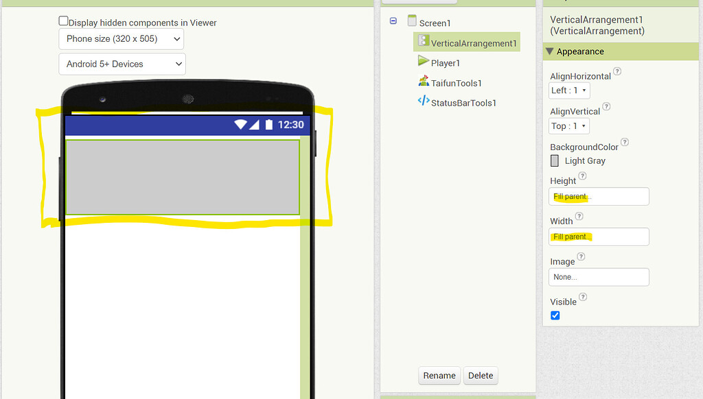 Vertical arangement doesnt fill the parent on viewer - MIT App Inventor Help - MIT App Inventor ...
