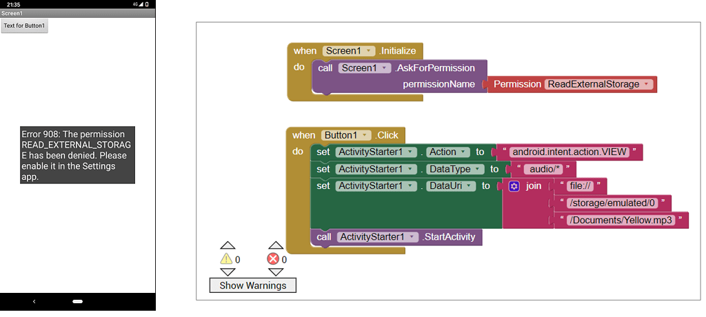 Error 908: The permission read_external_storage has been denied - MIT App Inventor Help - MIT ...