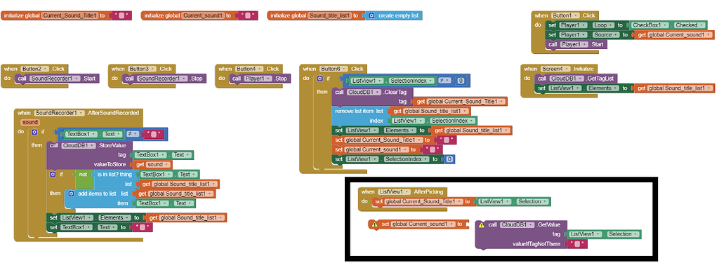 Unable to connect set block with call block using cloud db for voice ...