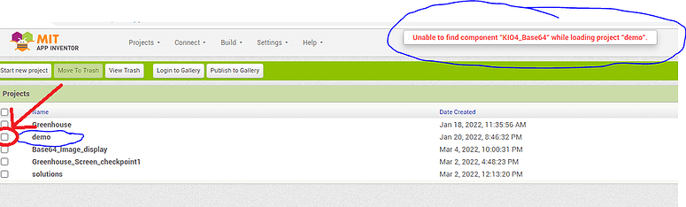 "Unable to find component "KIO4_Base64" while loading project "demo"." - General Discussion ...