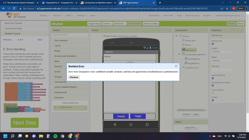 Image Classification Runtime Error - App Inventor for iOS - MIT App Inventor Community