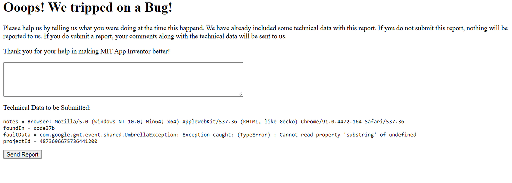 Internal Error occuring - Bugs and Other Issues - MIT App Inventor Community