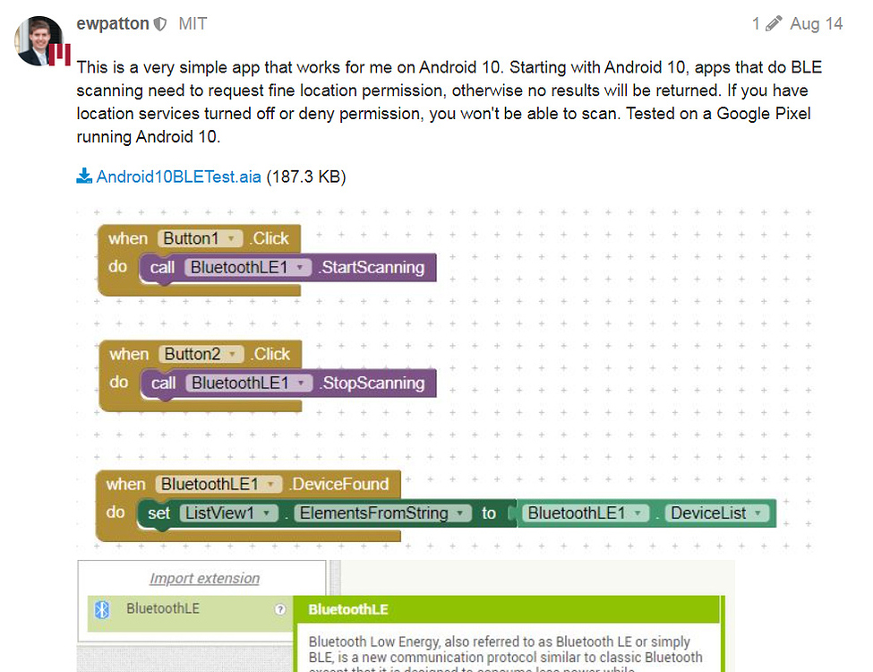 BLE with android 9 - MIT App Inventor Help - MIT App Inventor Community