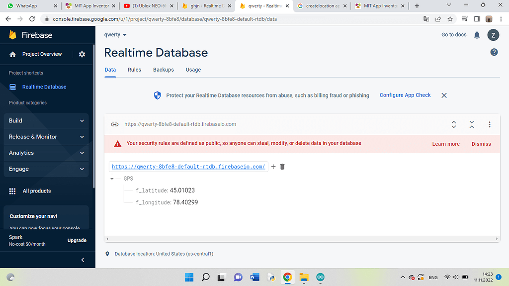 App Inventor Doesnt See The Gps Data In Firebase And Its 0 In Latlong Mit App Inventor Help