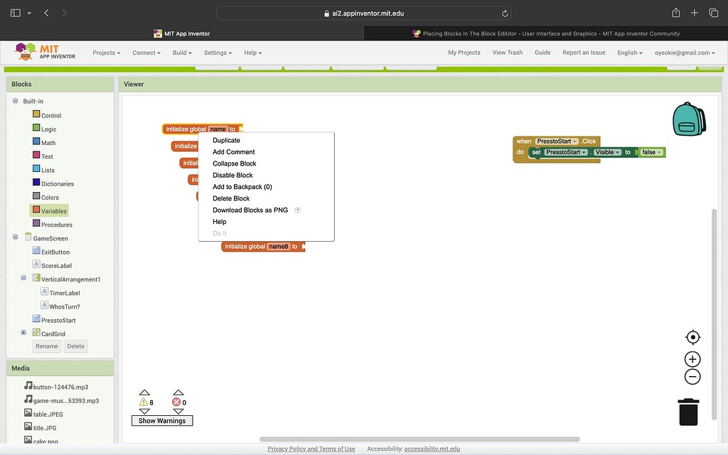 Where is the arrange blocks horizontally/vertically option? - MIT App ...