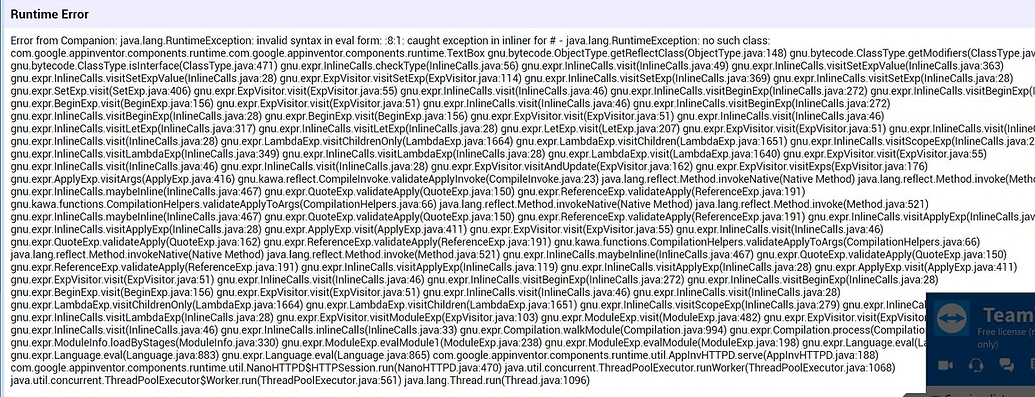 Runtime Error Error From Companion Mit App Inventor Help Mit App Inventor Community