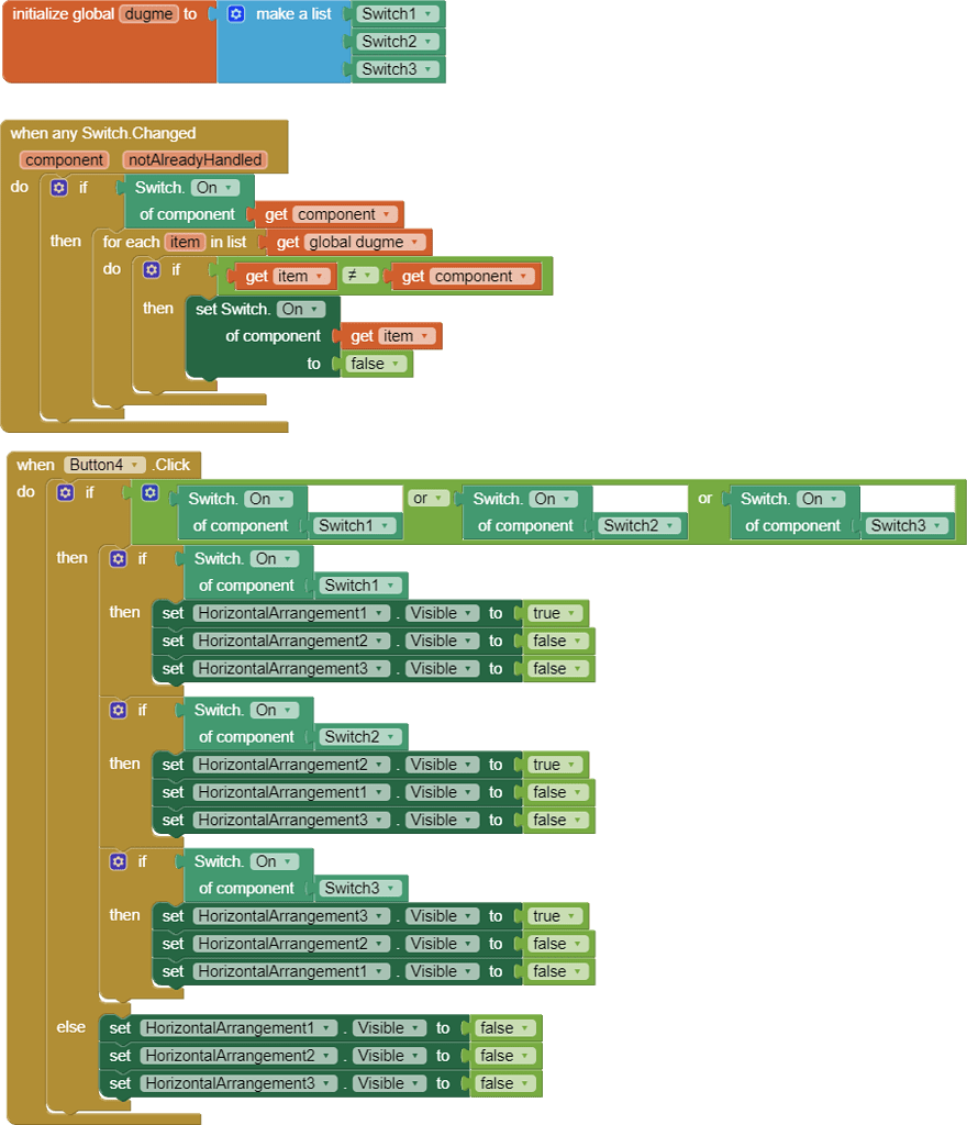 According to the status of the "switch"; Let HorizantArrangements ...