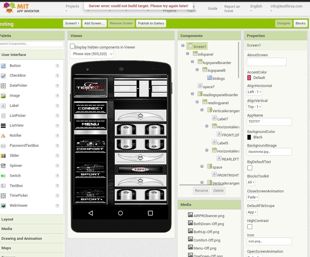 Unable to build project, server error - MIT App Inventor Help - MIT App Inventor Community