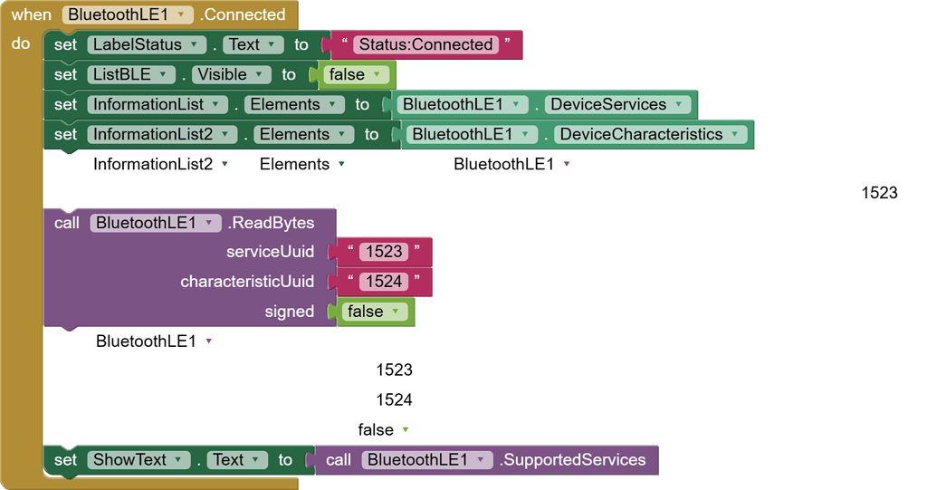 BLE Error Service ... characteristic .. are not published by the connected device - MIT App ...