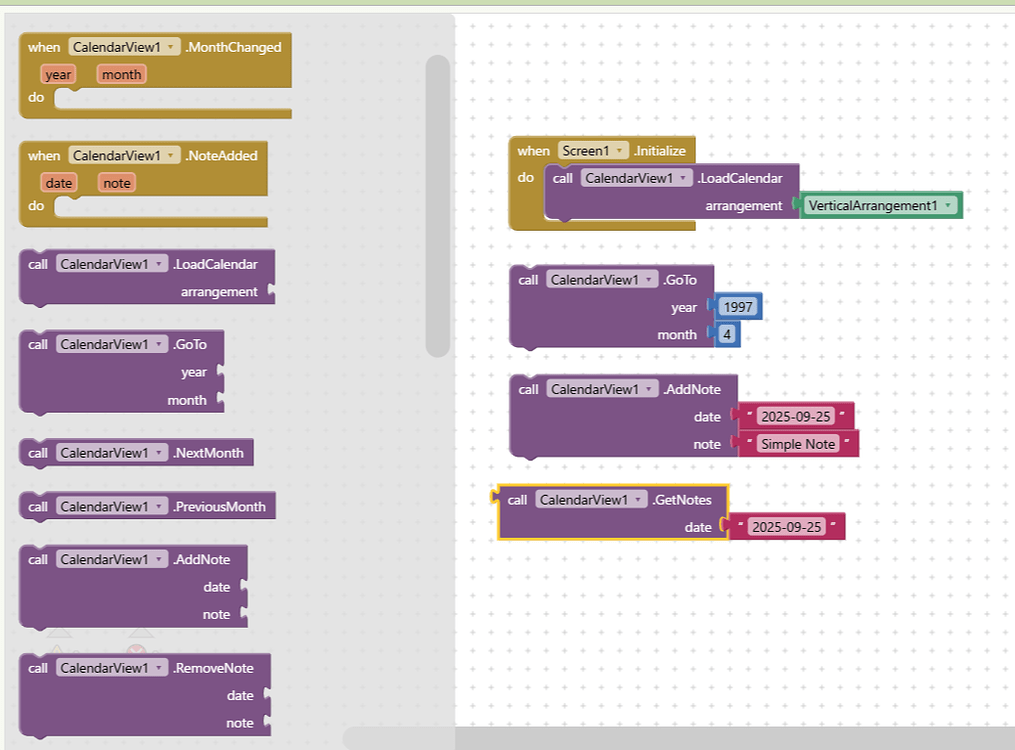 CalendarView : Calendar with notes - Extensions - MIT App Inventor ...