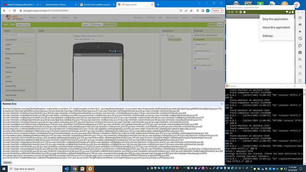 Ble Extension Emulator Runtime Error Bugs And Other Issues Mit App Inventor Community