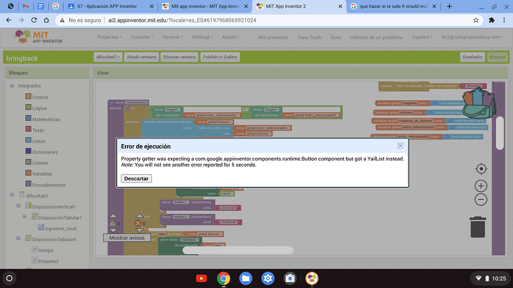 Property getter was expecting a com.google.appinventor.components.runtime.Button component but ...