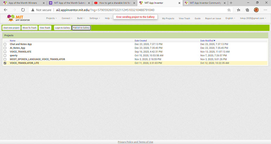 Not Able to Publish my App in App Inventor Gallery - MIT App Inventor Help - MIT App Inventor ...