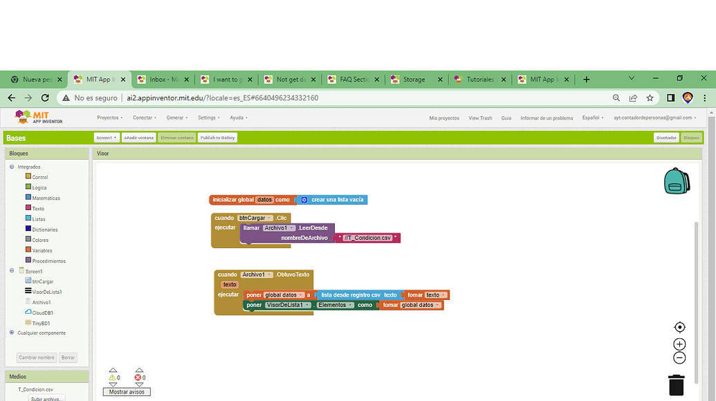 Error al llamar cvs - General Discussion - MIT App Inventor Community