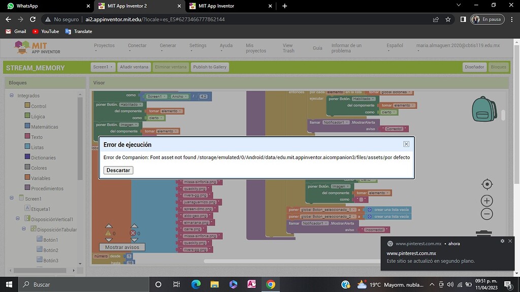 Error al conectar la aplicacion a un telefono movil - MIT App Inventor ...