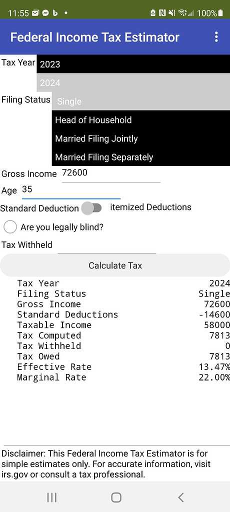 Federal Income Tax Estimator for 2024 - App Showcase - MIT App Inventor Community