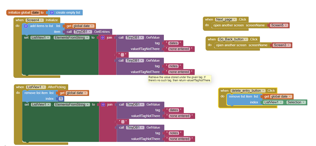 I need to store list instead of value and be able to delete entries ...