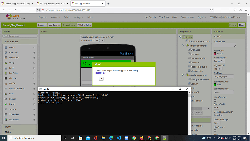 Not connecting to Emulator. AiStarter is working - MIT App Inventor ... Not connecting to Emulator. AiStarter is working - MIT App Inventor ...