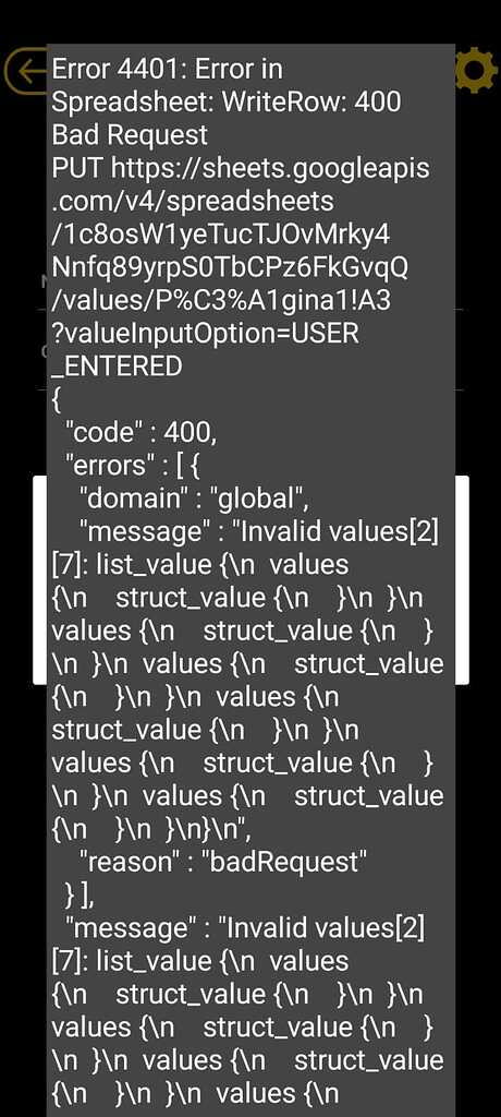 Spreadsheet WriteRow Error 4401 when Sending a Formula - MIT App ...
