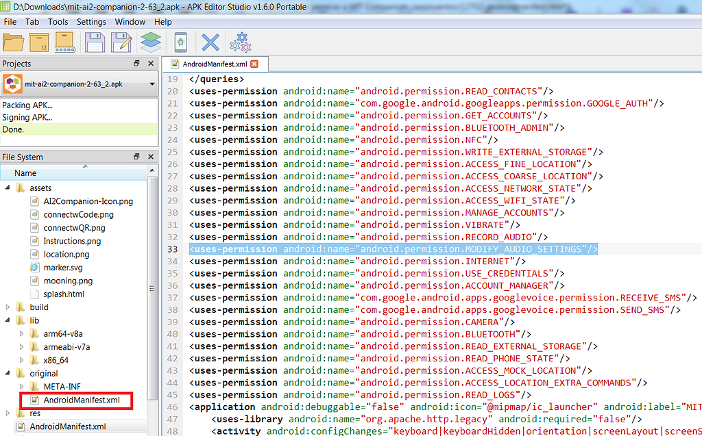 Add permissions to MIT Companion with APK Editor Studio - Tutorials and ...
