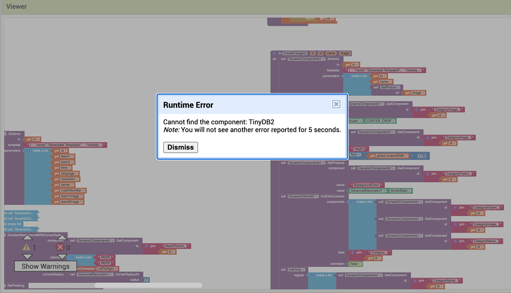 Error Message “cannot Find The Component Tinydb2” Mit App Inventor Help Mit App Inventor