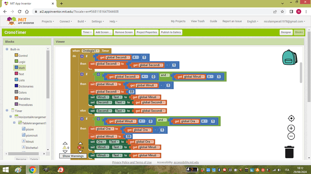 Problema con il timer - MIT App Inventor Help - MIT App Inventor Community