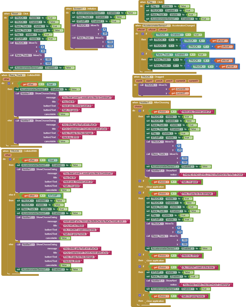 My accelerometer won't move the truck when it switches trucks - MIT App Inventor Help - MIT App ...