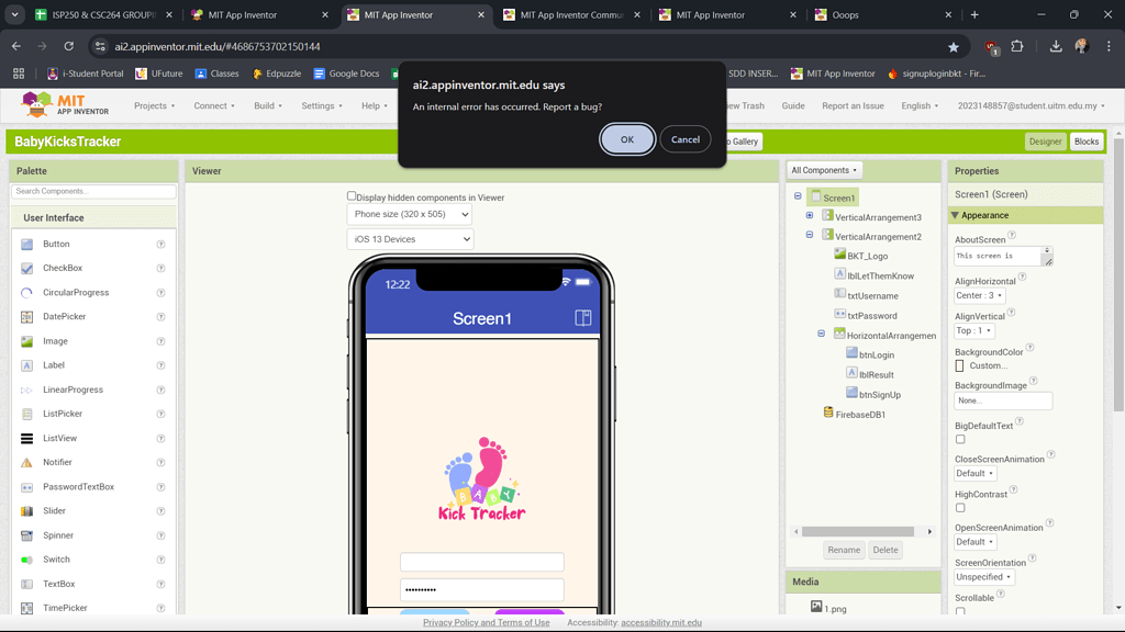 My designer is not in the place. Error and bugs keeps occuring - App ...