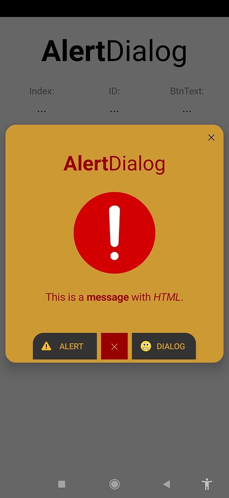 AlertDialog - Custom Dialog -Title & Message (html) • Color • Radius, Icons & Buttons ...