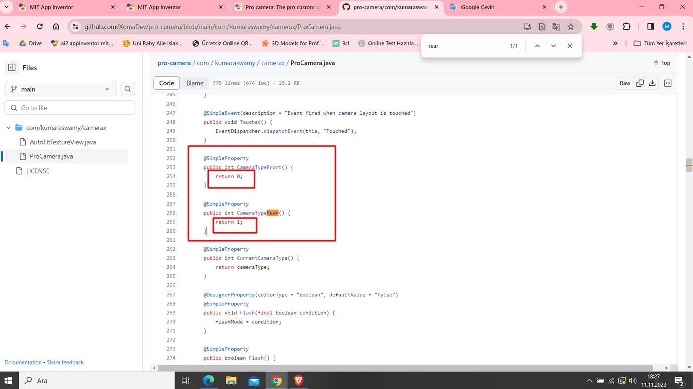 Pro camera switch camera rear to front and return - MIT App Inventor ...