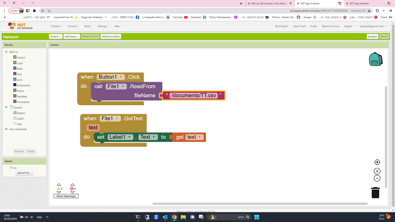 Edit csv file strored in the internal storage of the mobile - MIT App ...