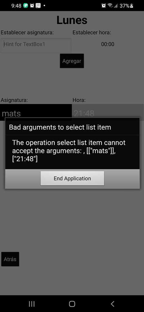 Error: Bad arguments to the list item - MIT App Inventor Help - MIT App Inventor Community