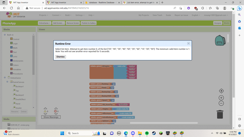 Attempt to get item number 0, of the list ["25", "45", "35", "40", "50", "25", "60", "15", "20 ...