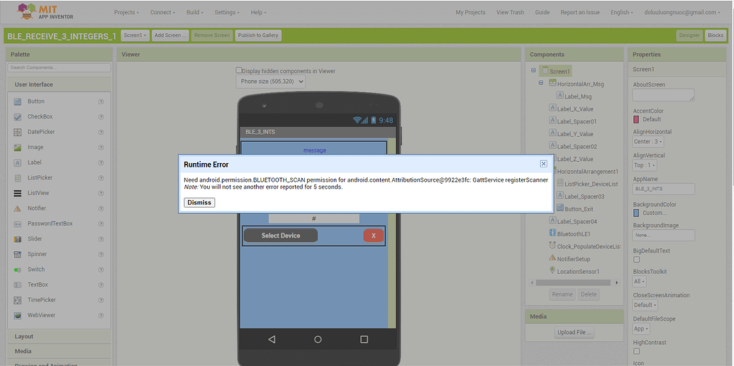 Show runtime error when BLE click scan - MIT App Inventor Help - MIT App Inventor Community